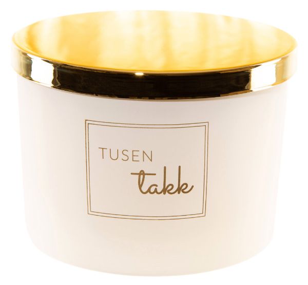 Kjøp DUFTLYS MATT HVIT GLAS 10X8CM "TUSEN TAKK" 350GR SOYA VOKS MED 4% ...
